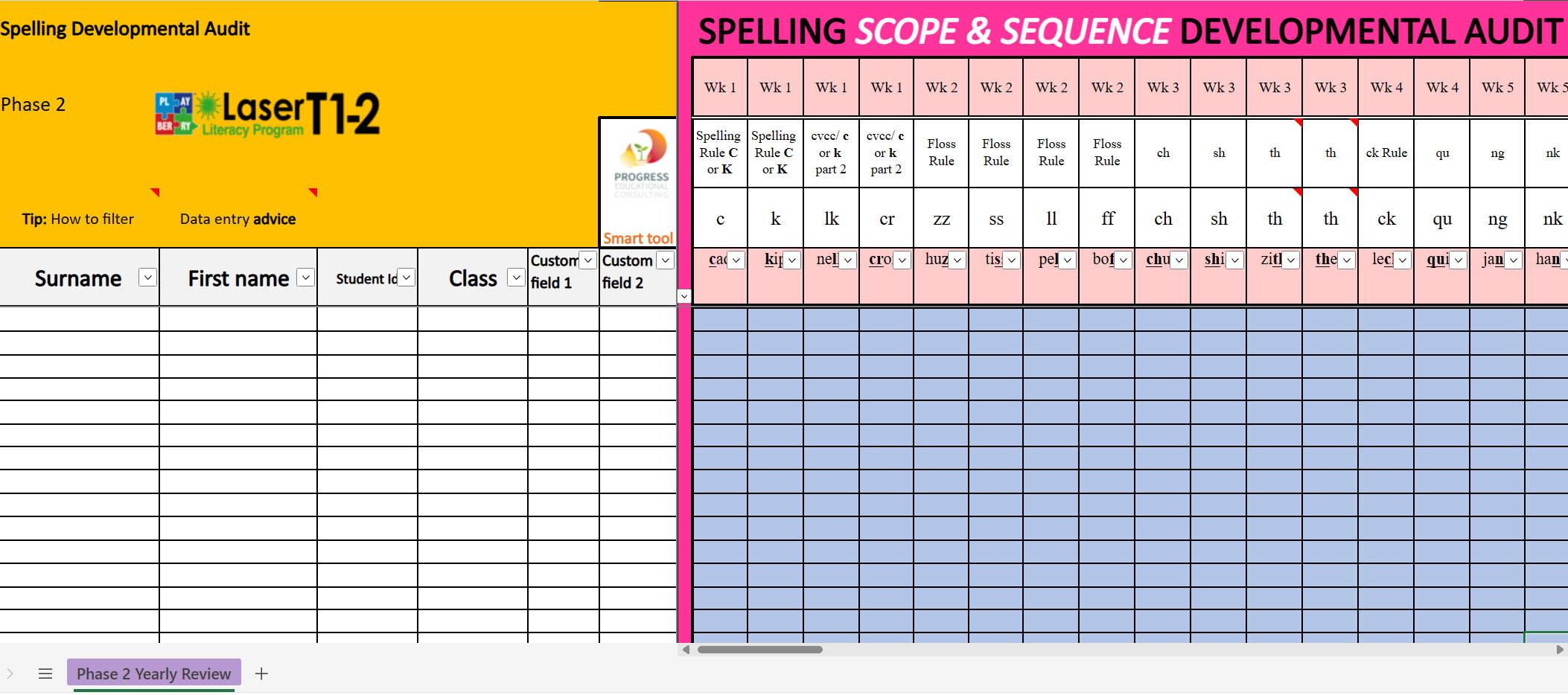 Phase 2 Spelling Test Spreadsheet - Playberry Laser Multisensory ...